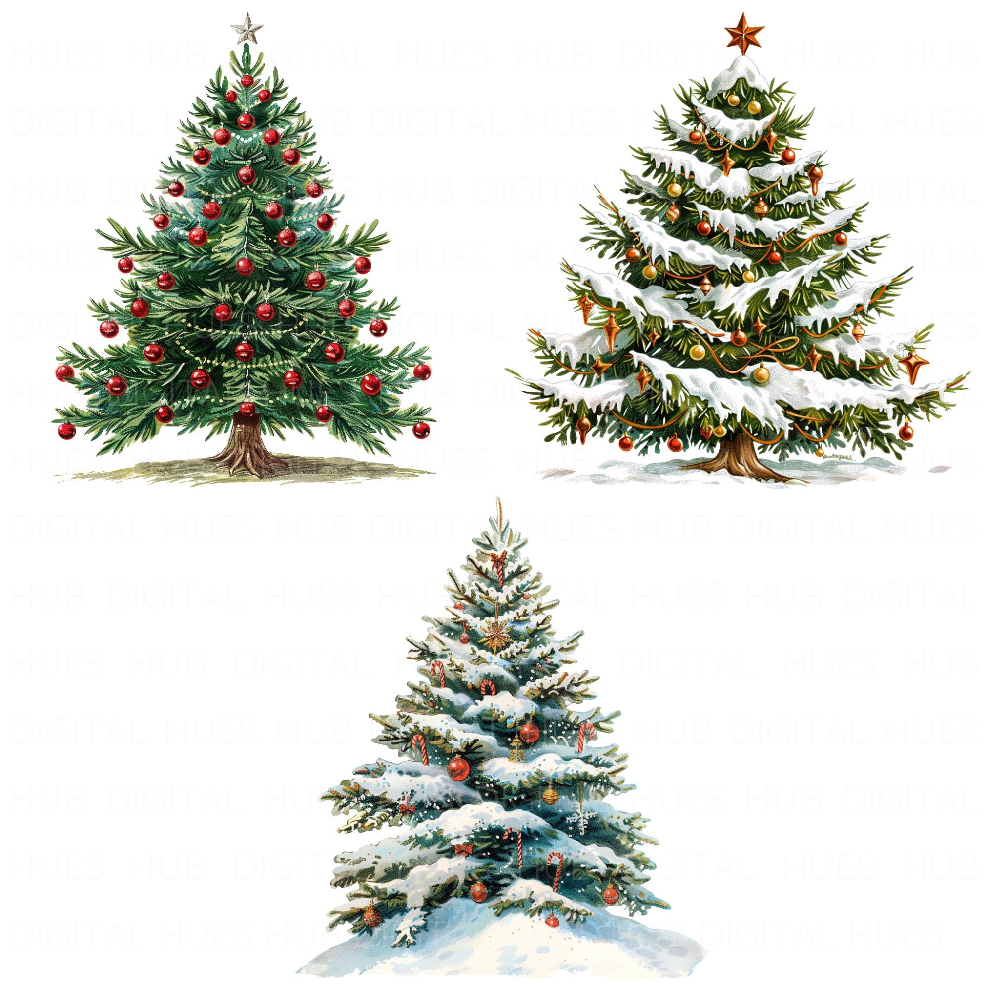 17 Christmas Tree Clipart Watercolor Festive Tree Winter Holiday ...