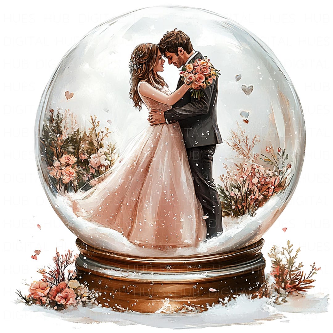 10 Romantic Snow Globe Couple Clipart Watercolor Love Story Printable ...