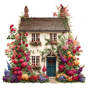 17 Floral Cottage Clipart Watercolor Floral Cottage Garden English ...
