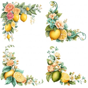 17 Lemon Border Clipart Watercolor Mediterranean Decor Lemon Garland ...
