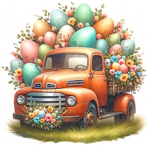 16 Easter Truck Treats Clipart Watercolor Easter Spring Printable High ...