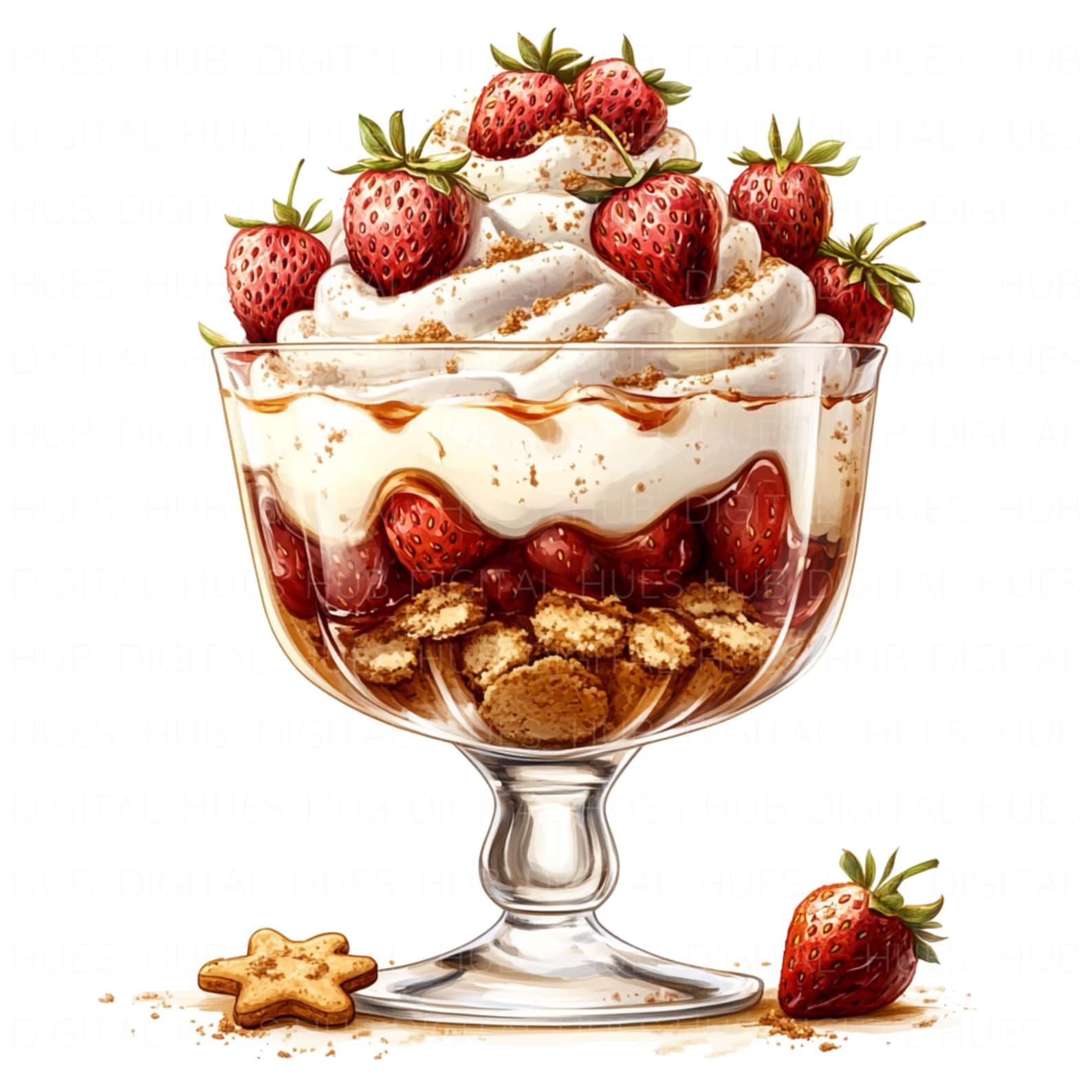 12 Strawberry Trifle Clipart Watercolor Food Summer Desserts Printable ...