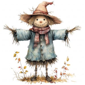 13 Scarecrow Clipart Watercolor Halloween Autumn Art Digital Download ...