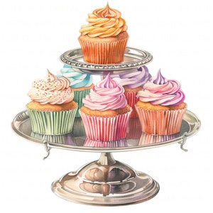 12 Cupcake in Stand Clipart Bundle Set 1 Cupcake Clipart Printable High ...