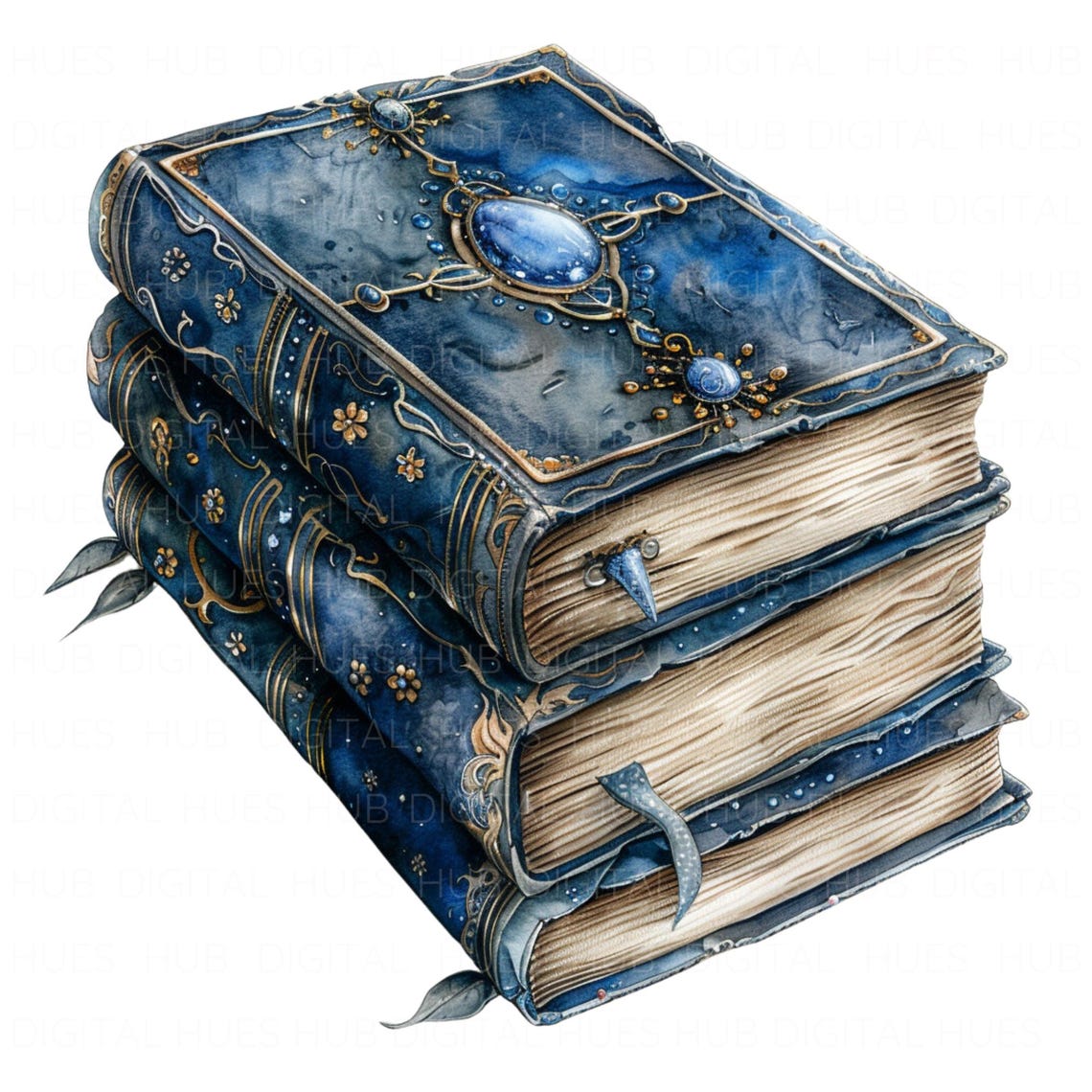 10 Blue Magic Book Clipart Watercolor Old Book Pile Fantasy Clipart ...