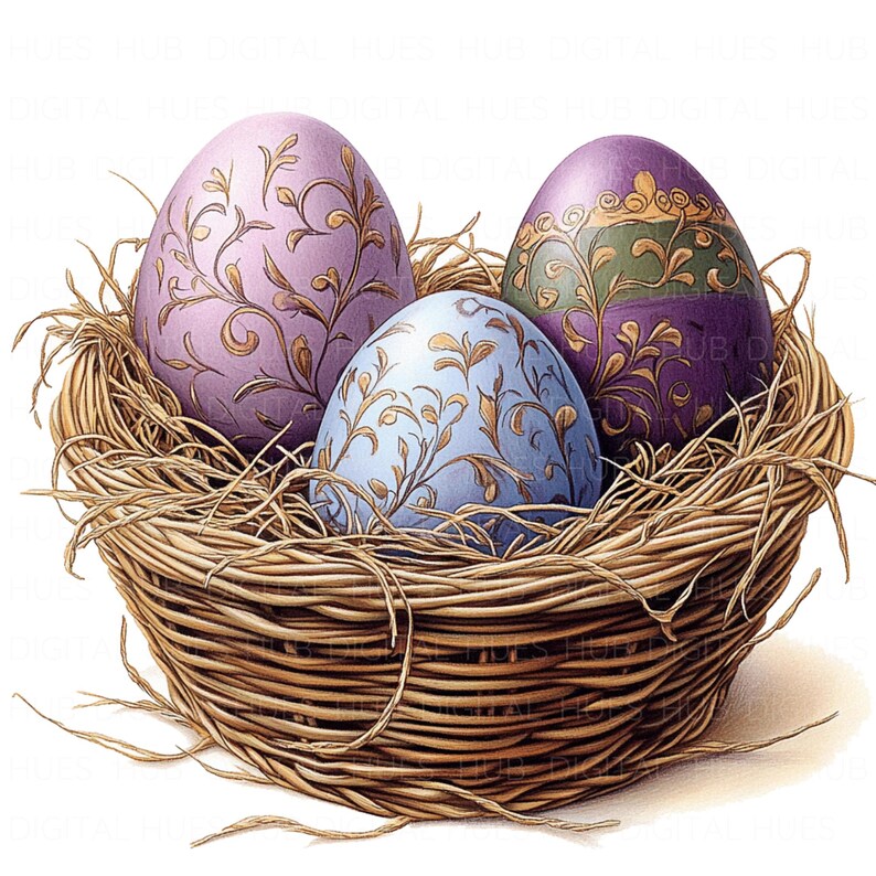 15 Colorful Easter Egg Basket Clipart Watercolor Eggs for Easter ...