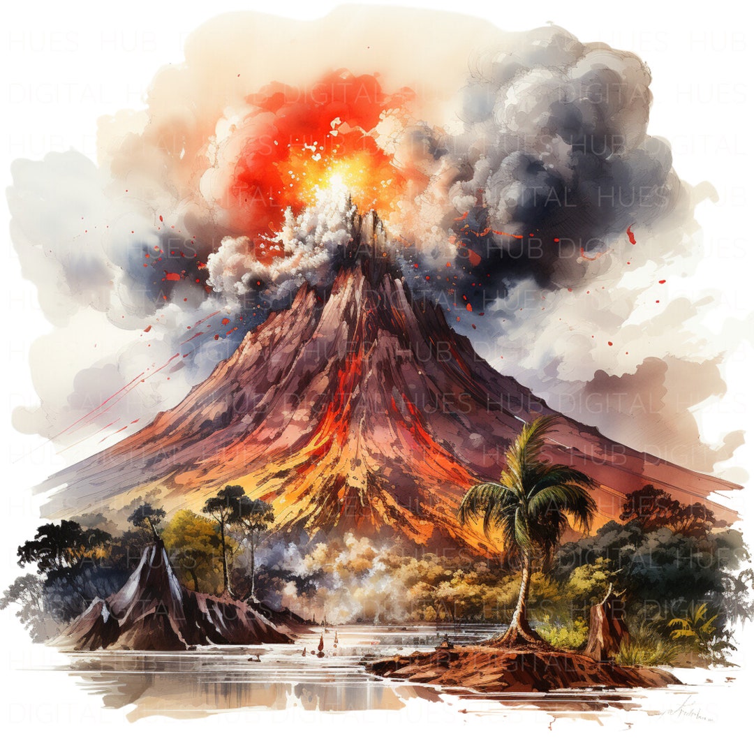 15 Volcano Clipart Bundle Set 2 Watercolor Erupting Volcano Clipart ...