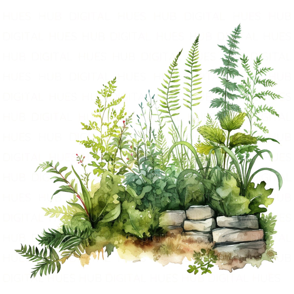 12 Wild Grass and Bricks Clipart Bundle Watercolor Botanical Clipart ...