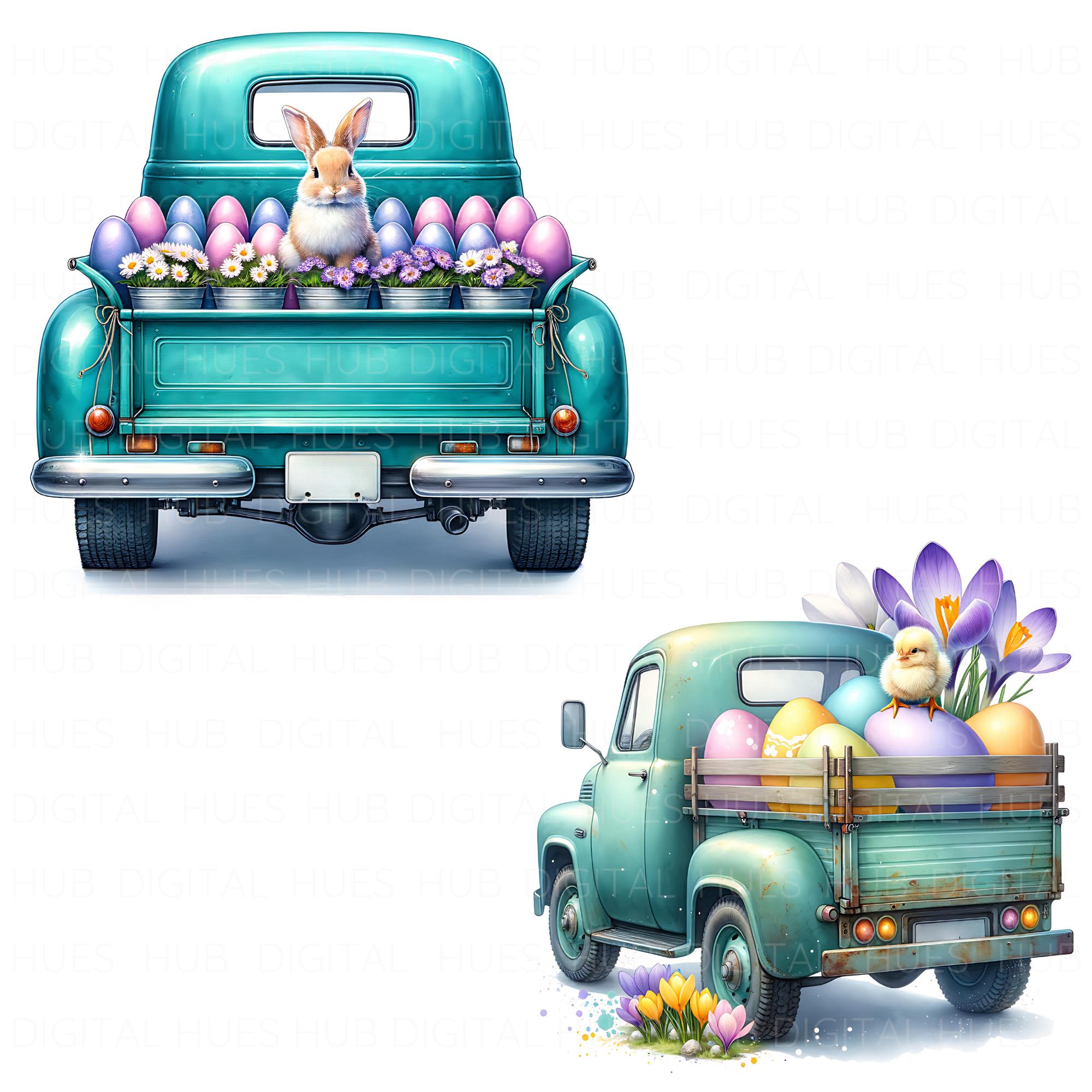10 Easter Truck Clipart Watercolor Easter Spring Animal Printable High ...