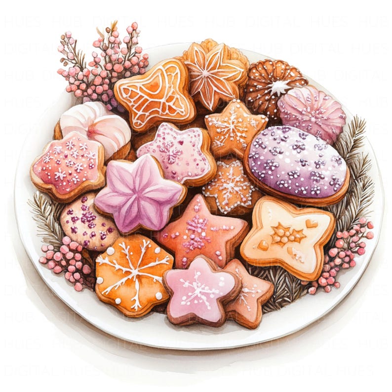 12 Christmas Cookies Clipart Watercolor Festive Holiday Graphics ...