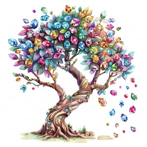 12 Colorful Jewel Tree Clipart Watercolor Gemstone Tree of Life High ...