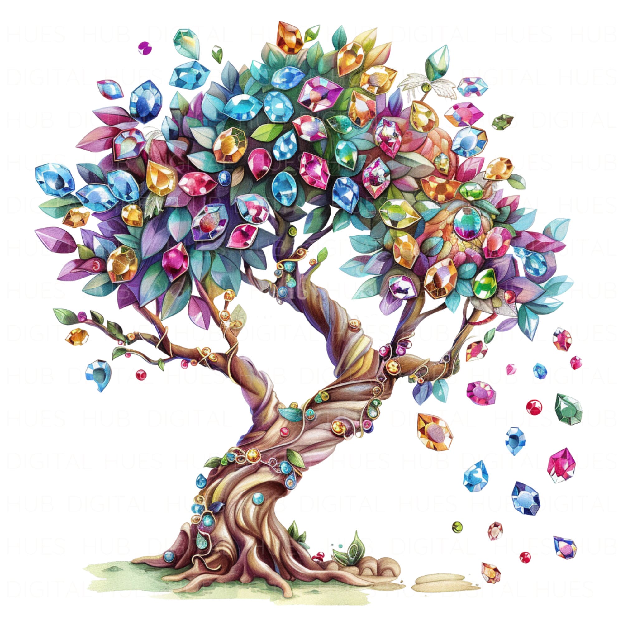 12 Colorful Jewel Tree Clipart Watercolor Gemstone Tree of Life High ...
