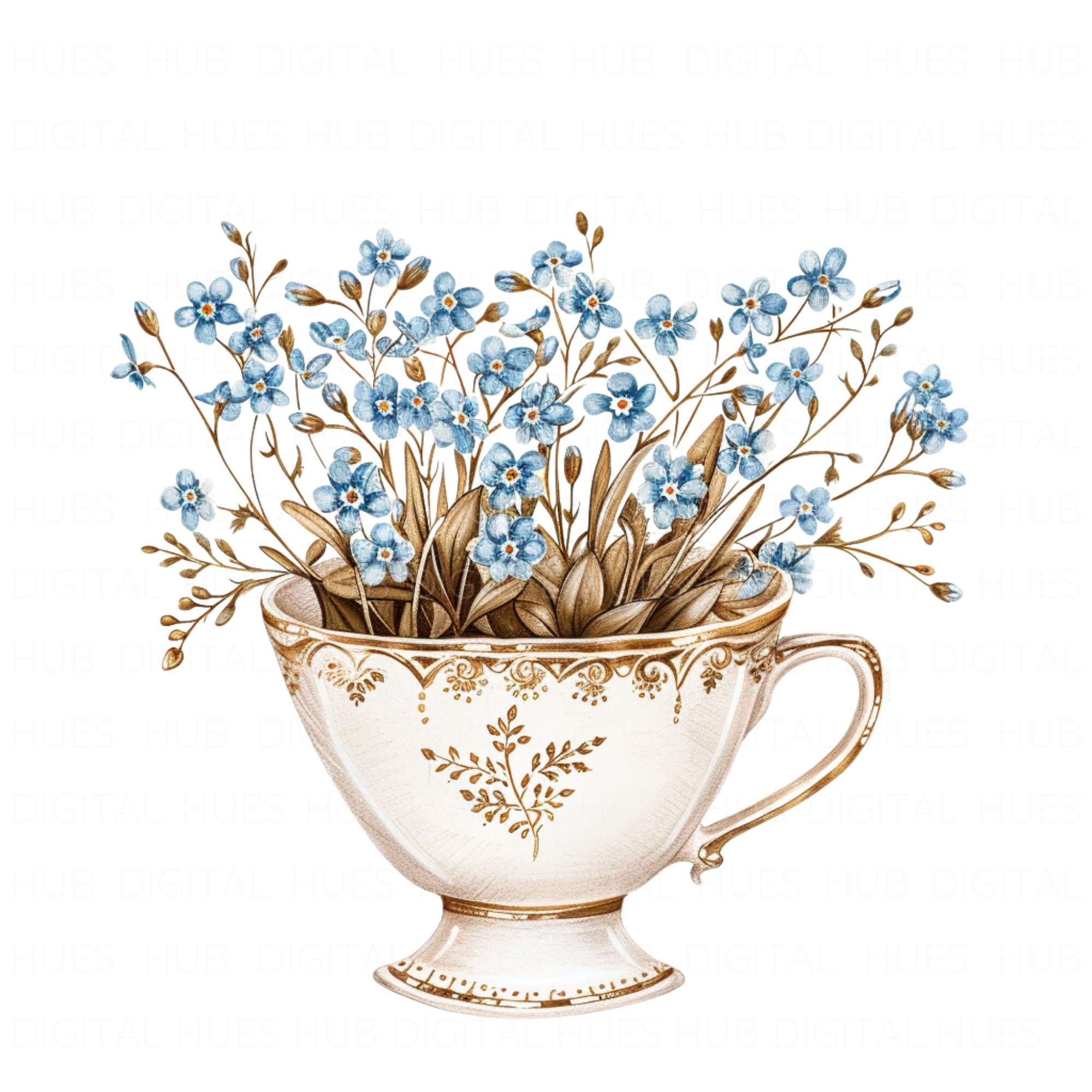 14 Forget Me Not Teacup Clipart Bundle Watercolor Boho Floral Teacup ...