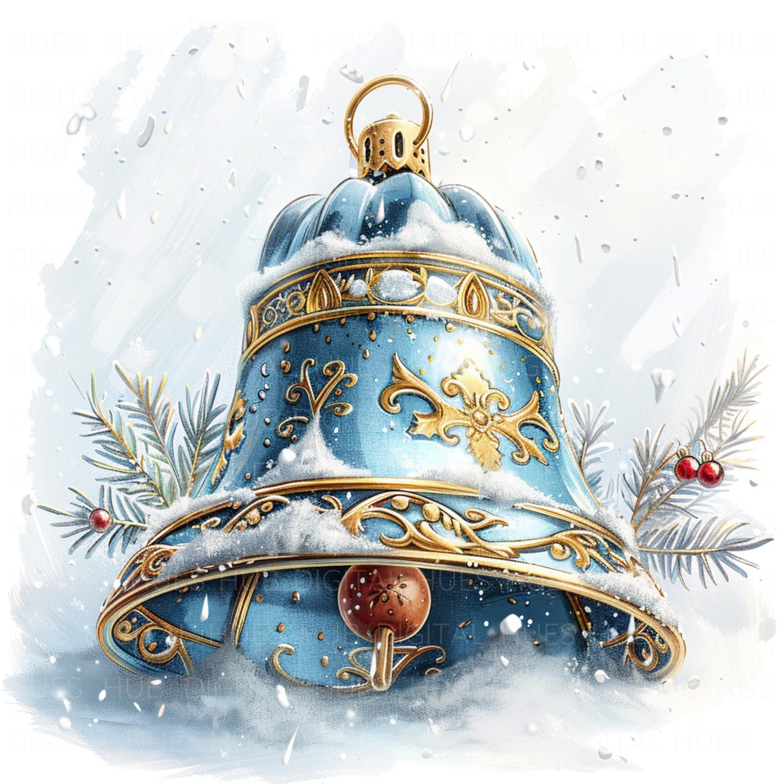 10 Christmas Bell in Snow Clipart Watercolor Holiday Graphics Printable ...