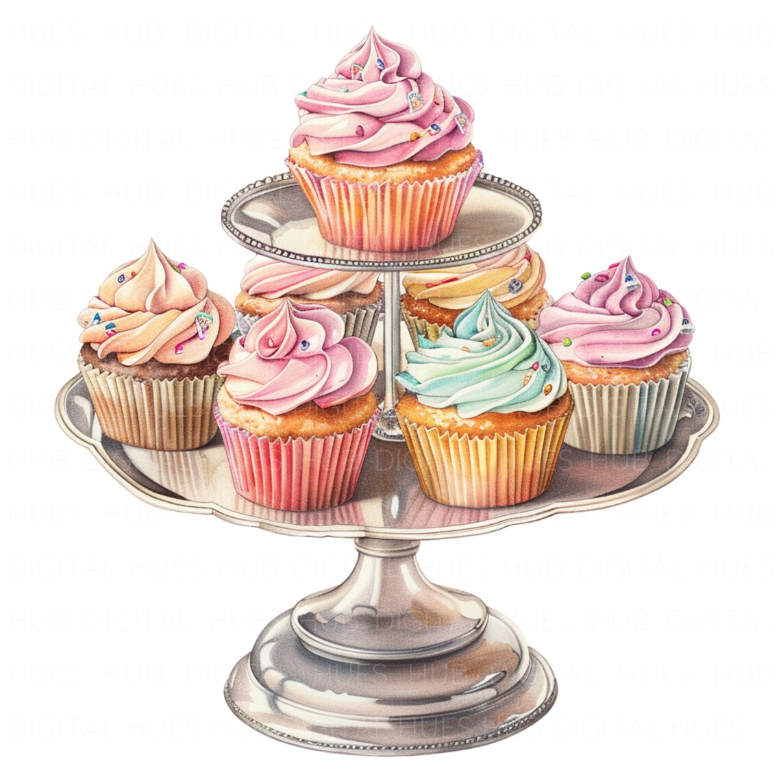 12 Cupcake in Stand Clipart Bundle Set 1 Cupcake Clipart Printable High ...