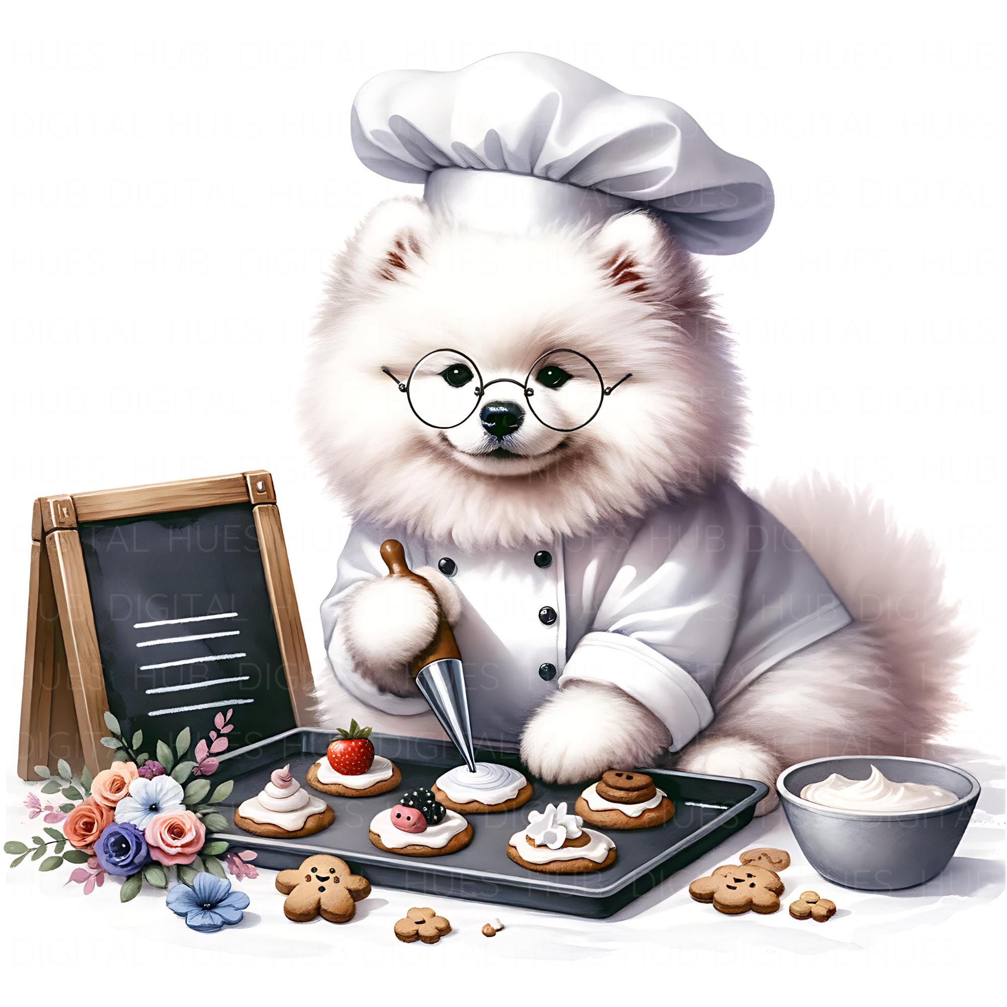 12 Cute Chef Dog Clipart Watercolor Baker Dog Art Kitchen Home Decor ...