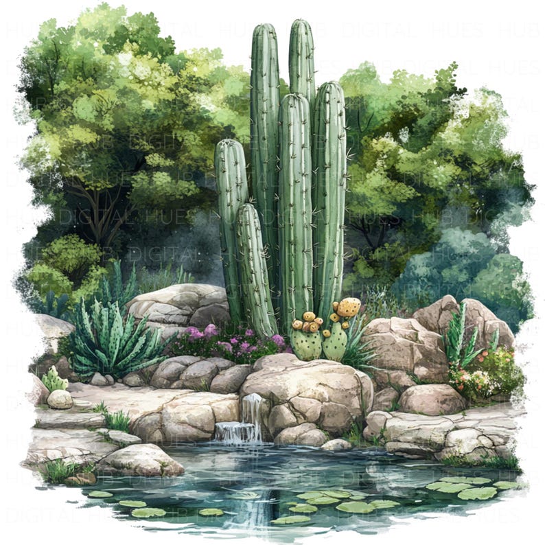 12 Cactus Garden Clipart Watercolor Cactus Plant Succulent Garden ...