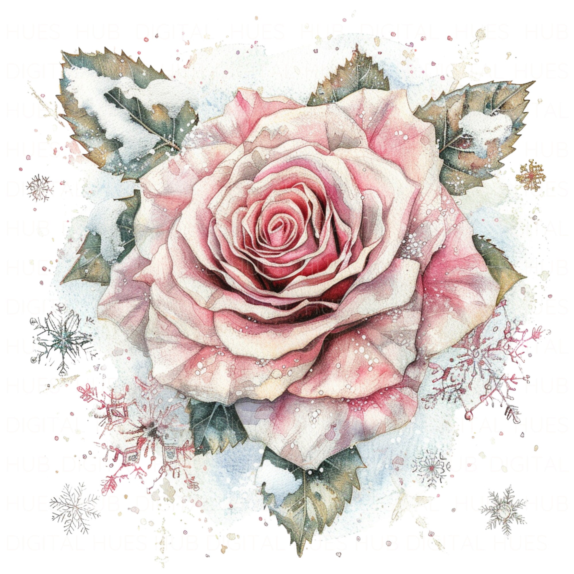 17 Winter Rose Clipart Bundle Watercolor Frost Snow Rose High Quality ...