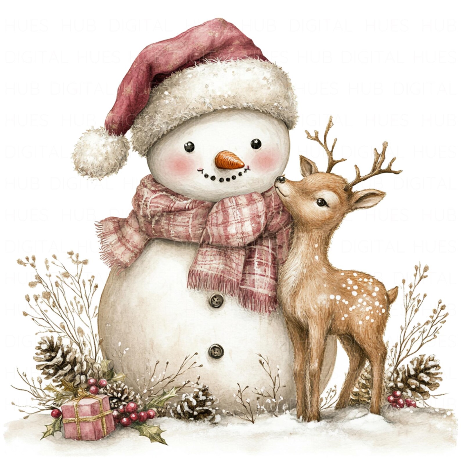 13 Snowman With Reindeer Clipart Watercolor Festive Holiday Graphic ...