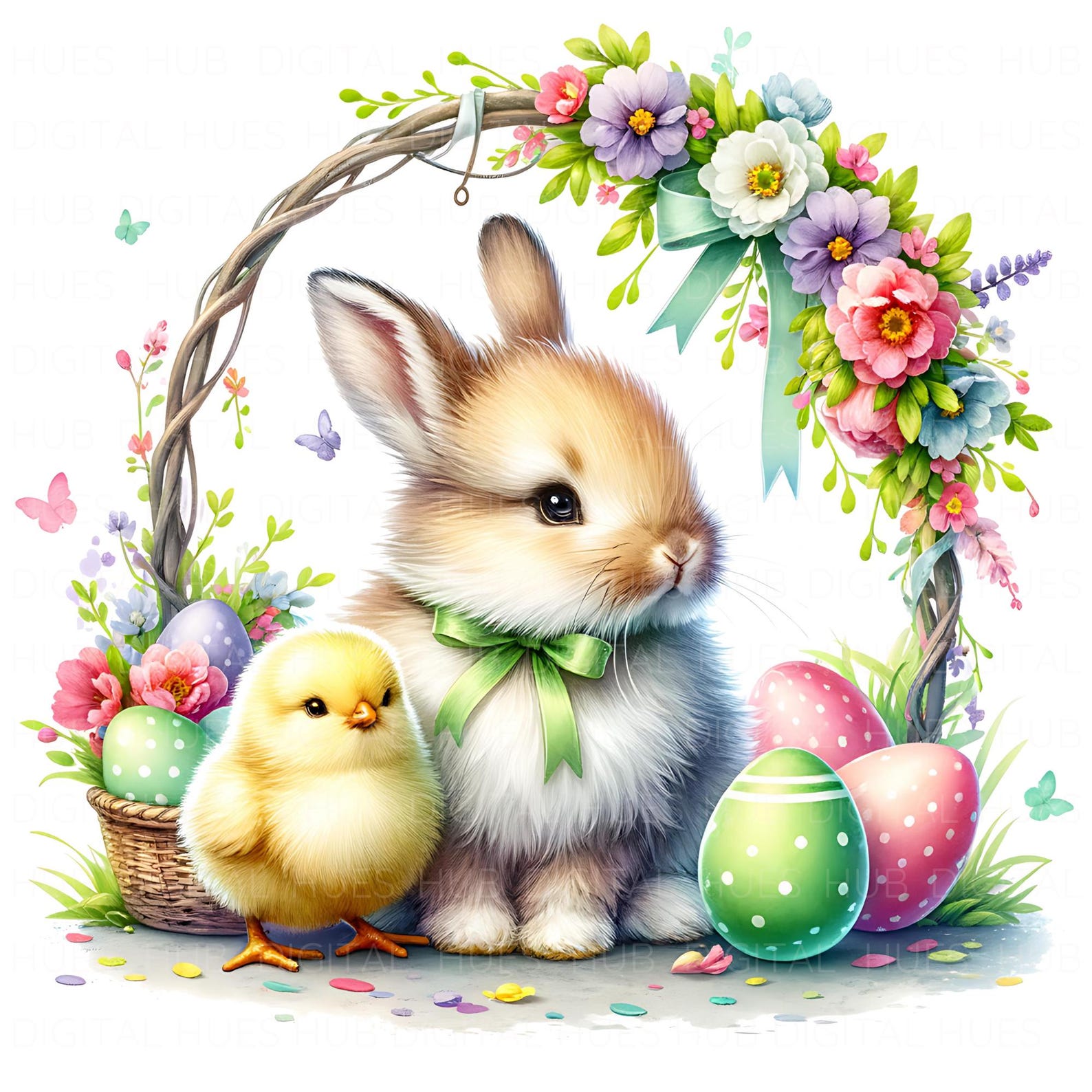13 Easter Bunny With Chick Clipart Watercolor Easter Spring Art ...