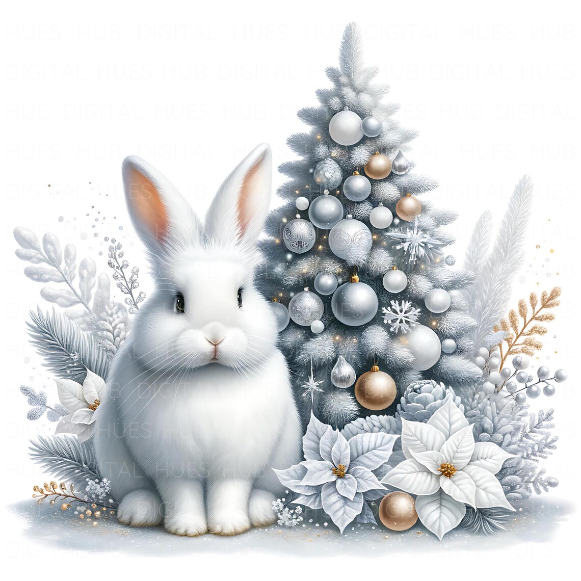 11 White Christmas Bunny Clipart: Watercolor Winter Rabbit JPG, Cute ...