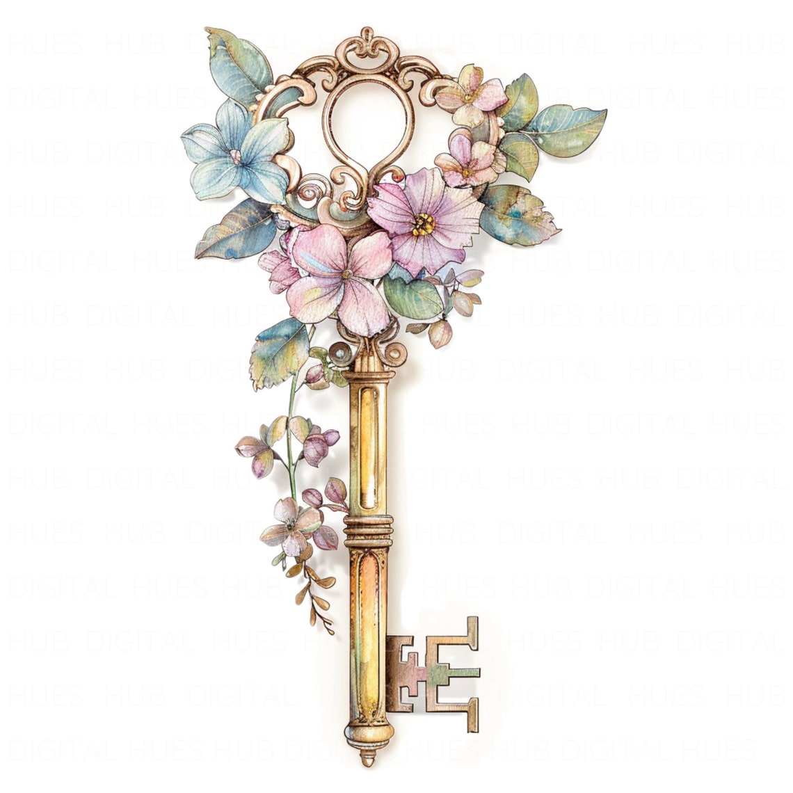 13 Floral Key Clipart Watercolor Fairy Key Art Fantasy Clipart ...