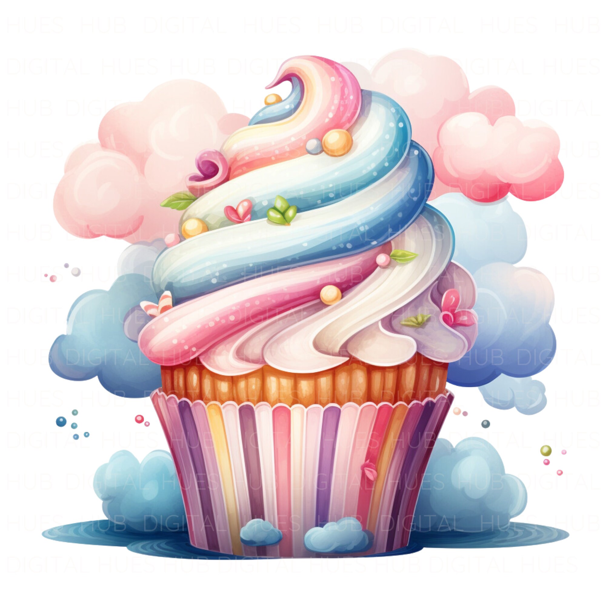 13 Rainbow Cupcake in Clouds Clipart Cupcake Clipart Bundle Printable ...