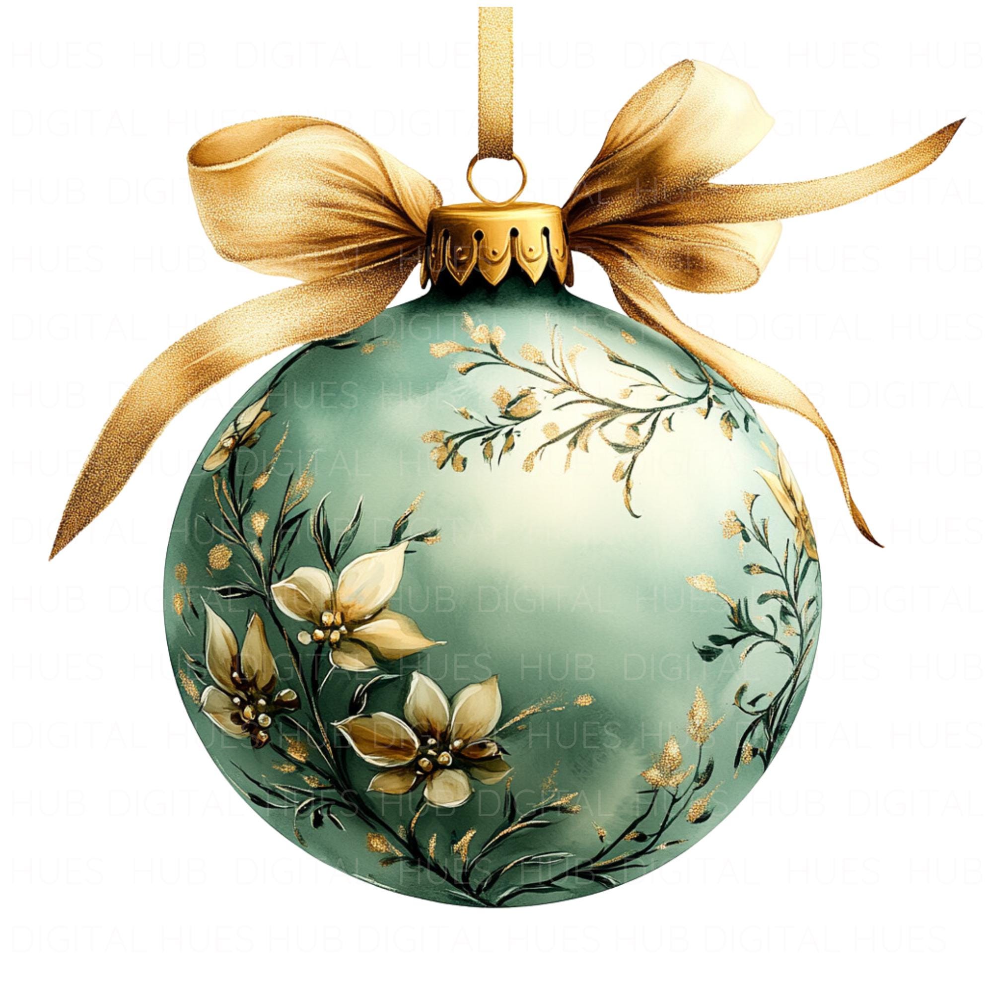 10 Green Christmas Bauble Clipart Watercolor Festive Vintage Bauble ...