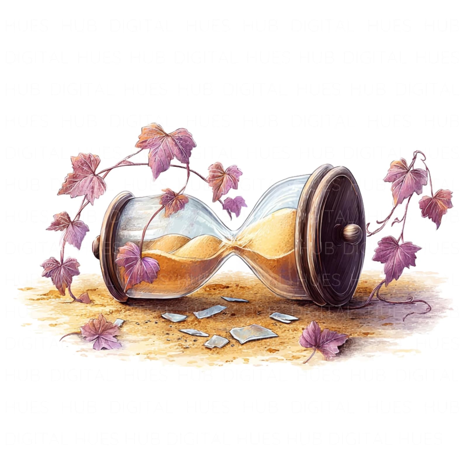 16 Broken Hourglass Clipart Watercolor Sand Clock Art Sandglass Timer ...