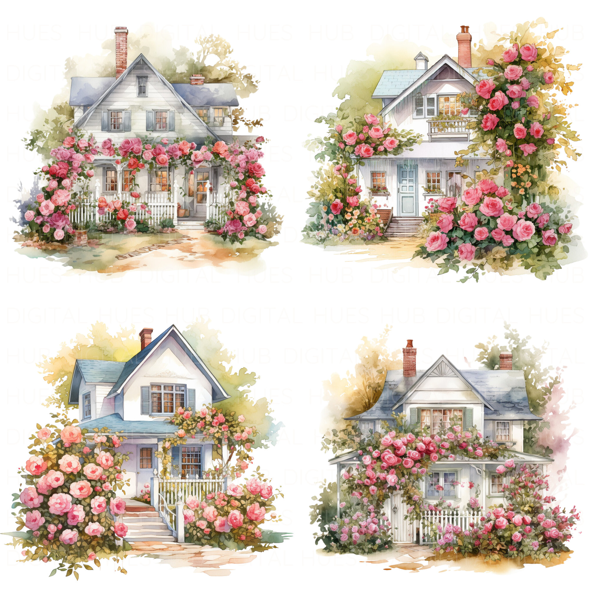 14 Floral Cottage Clipart Bundle Watercolor Cottage Garden Clipart High ...