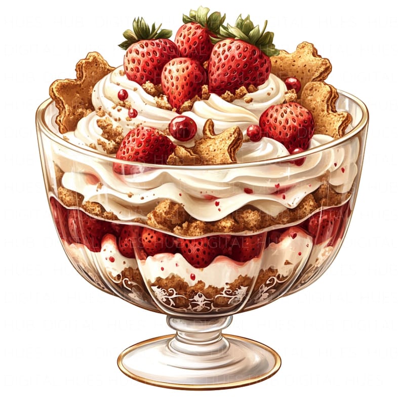 12 Strawberry Trifle Clipart Watercolor Food Summer Desserts Printable ...