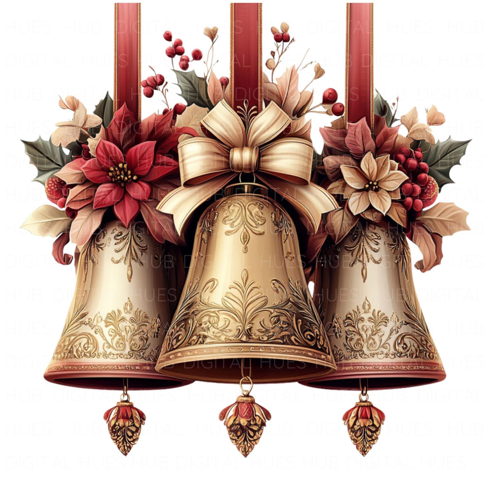 16 Hanging Christmas Bells Clipart Watercolor Festive Holiday Printable ...