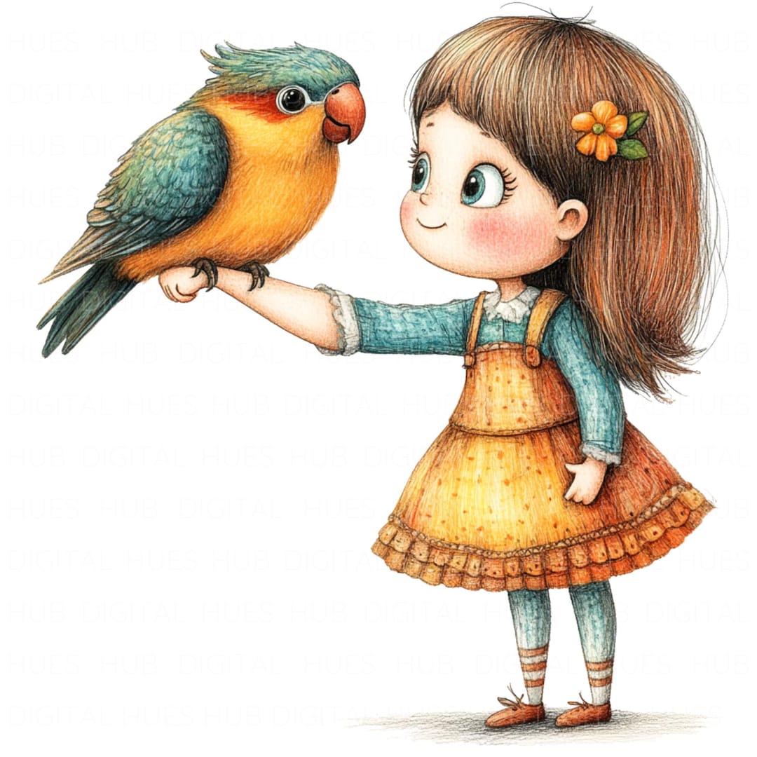 12 Cute Pet Bird Girl Clipart Watercolor Best Friends Sublimation ...