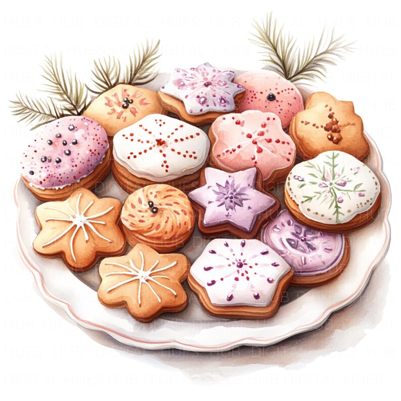 12 Christmas Cookies Clipart Watercolor Festive Holiday Graphics ...
