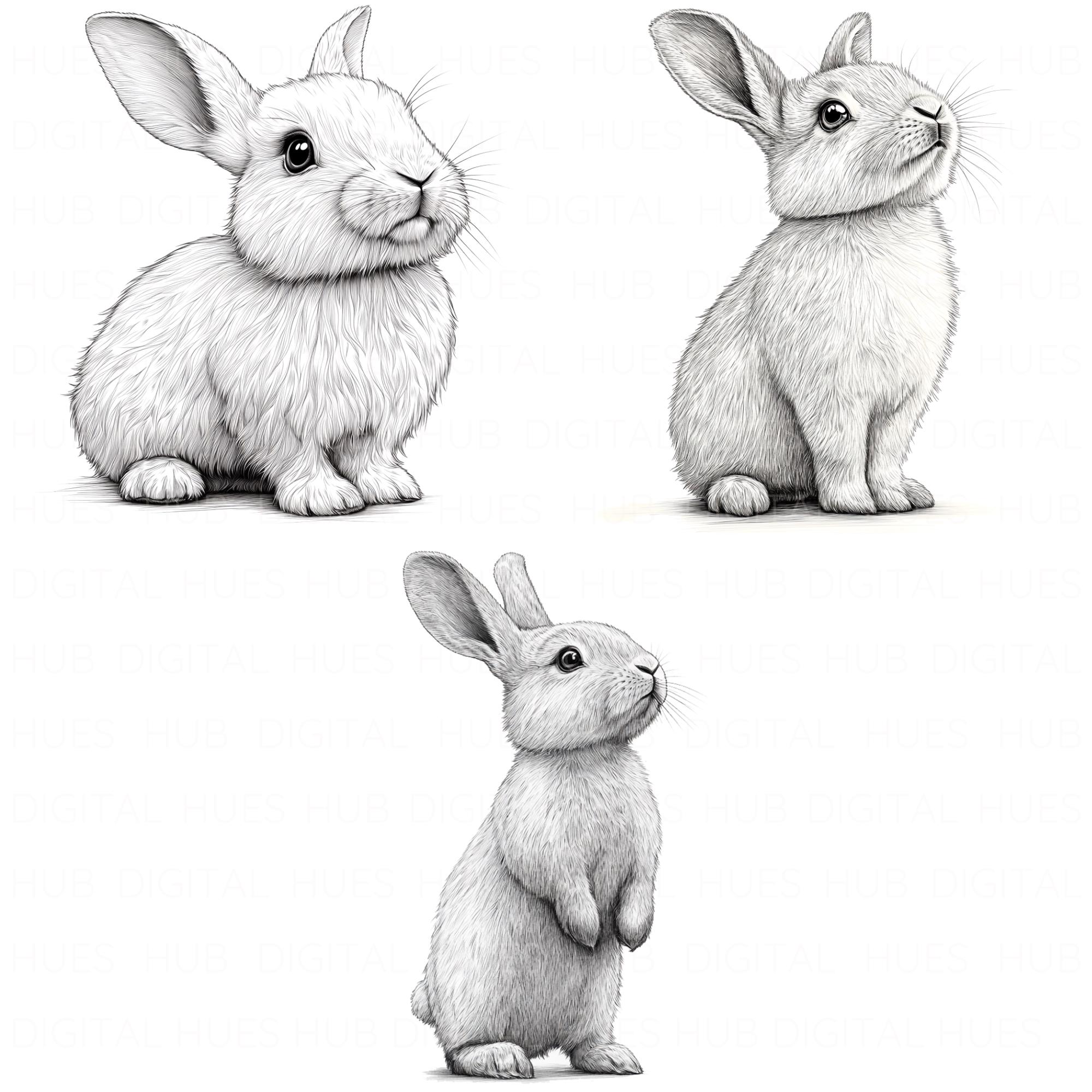 11 Black White Rabbit Sketch Clipart Easter Bunny Rabbit Sketch ...