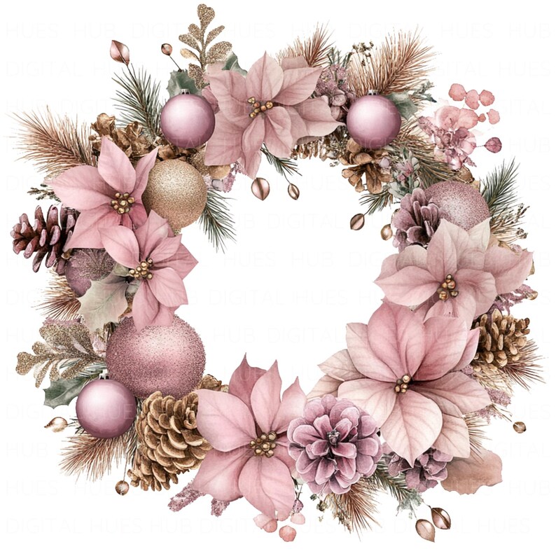 13 Chic Christmas Wreath Clipart Bundle Watercolor Winter Wreath ...