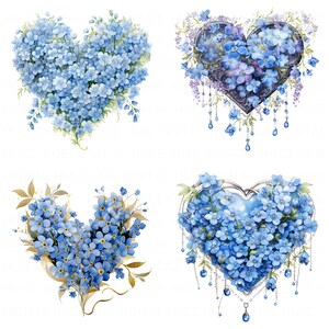 17 Forget Me Not Heart Clipart Bundle Printable Floral Heart Clipart ...