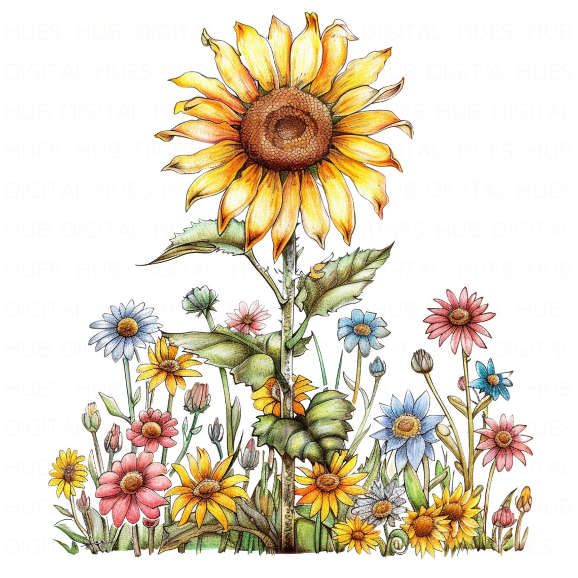 10 Sunflower Daisy Field Clipart Bundle Watercolor Nursery Sunflower ...