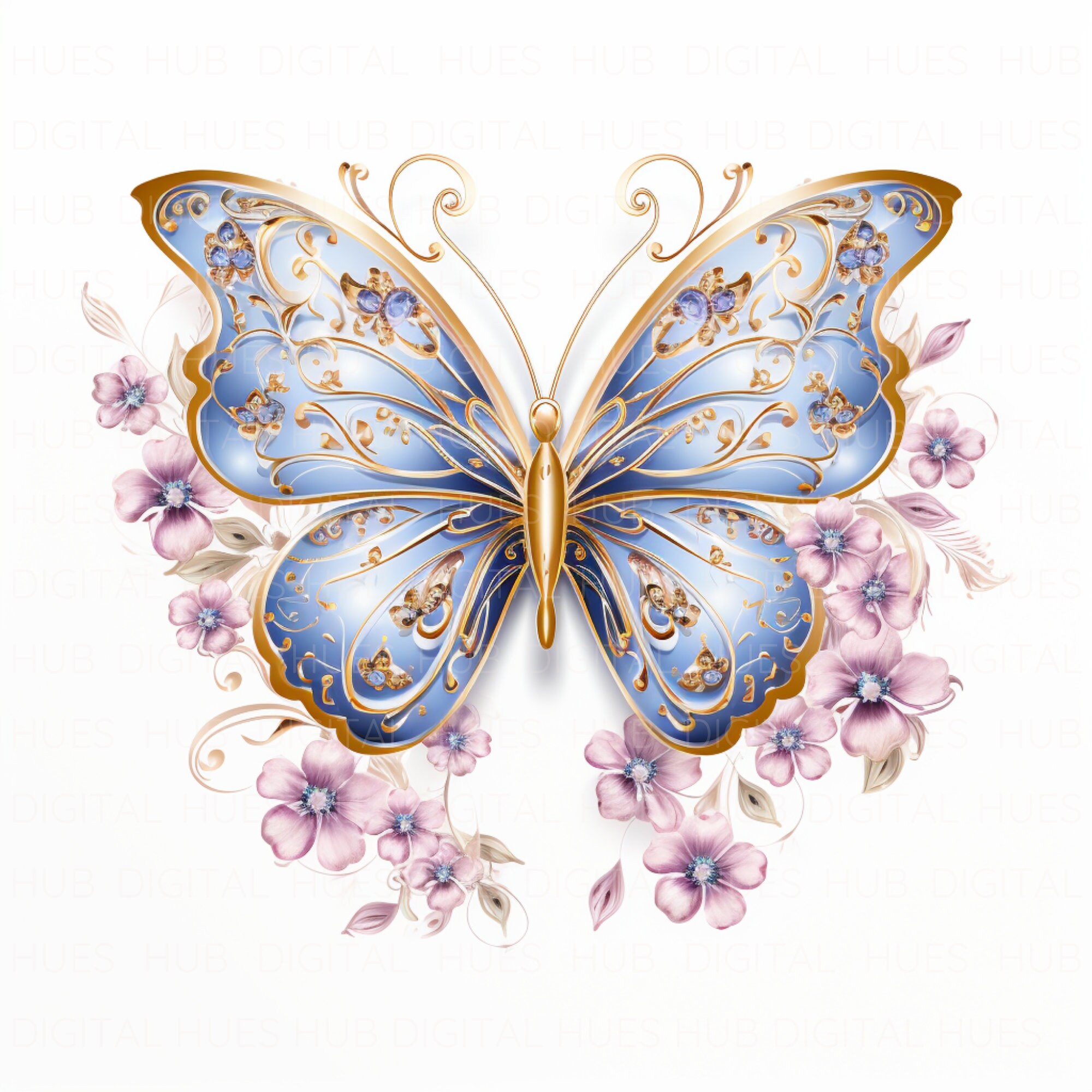 11 Chic Floral Butterfly Clipart Bundle Watercolor Butterfly Clipart ...
