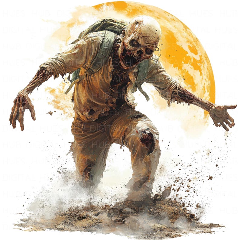 10 Halloween Zombie Clipart Watercolor Horror Dead Man Art, Zombie in ...