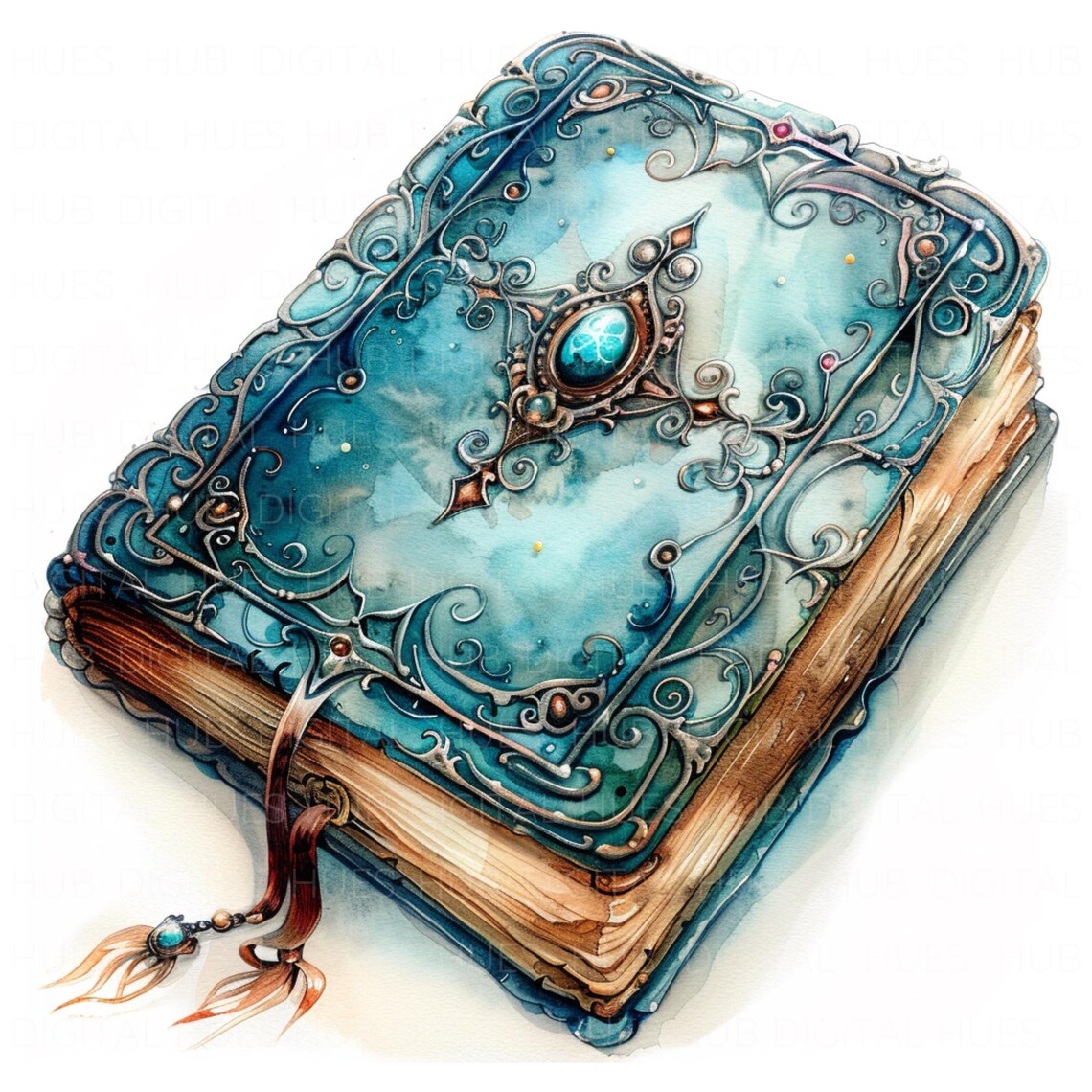 14 Green Magic Book Clipart Watercolor Old Book Pile Fantasy Clipart ...