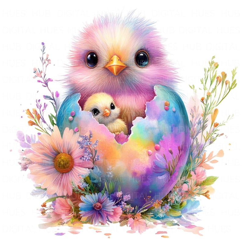 14 Easter Baby Chick in Easter Egg Clipart Watercolor Cute Chicken ...