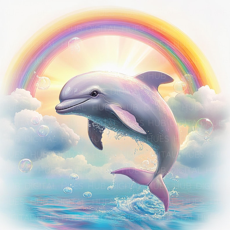 15 Dolphin and Rainbow Clipart Watercolor Dolphin Poster Kids Nursery ...