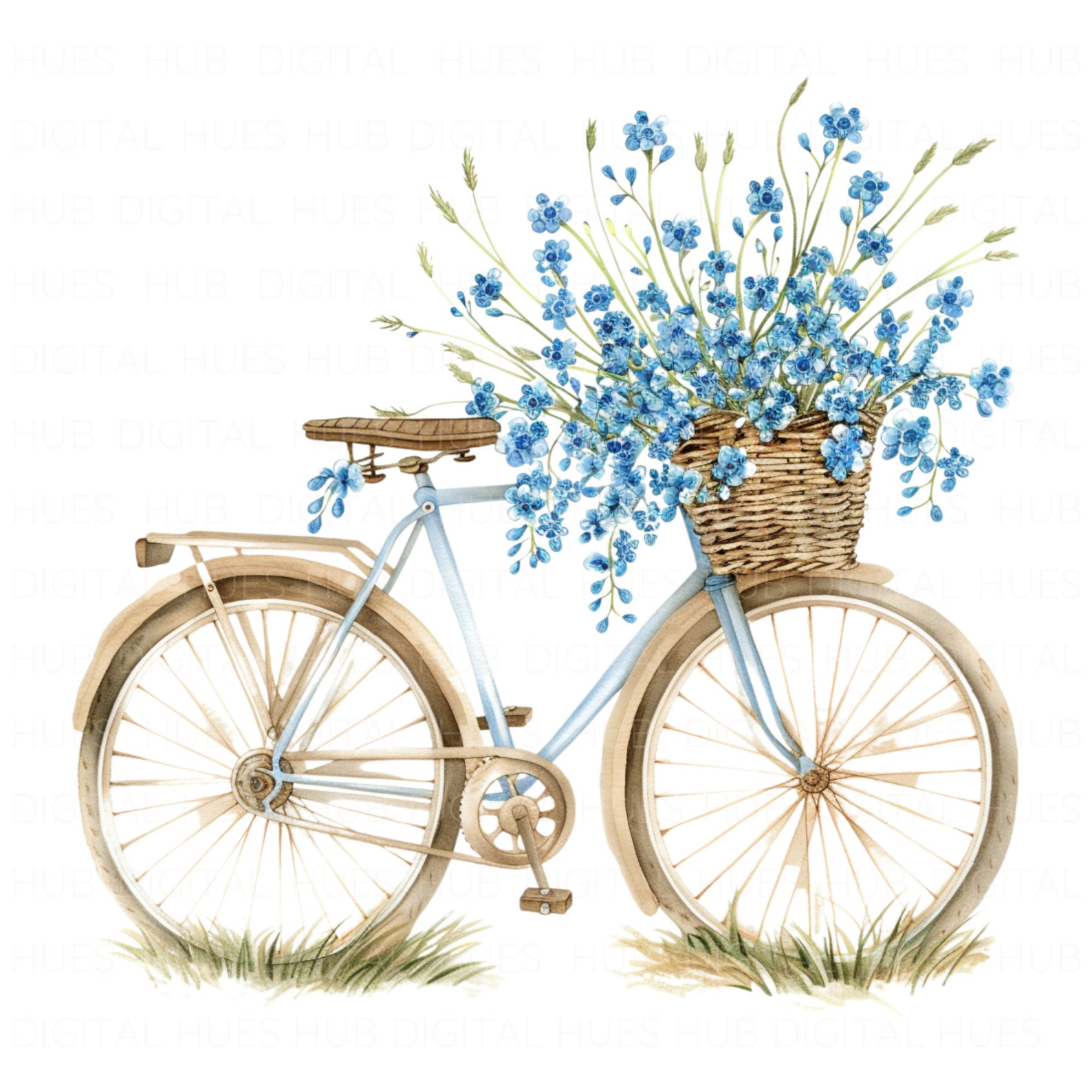 10 Floral Bicycle Clipart Bundle Watercolor Forget Me Not Printable ...