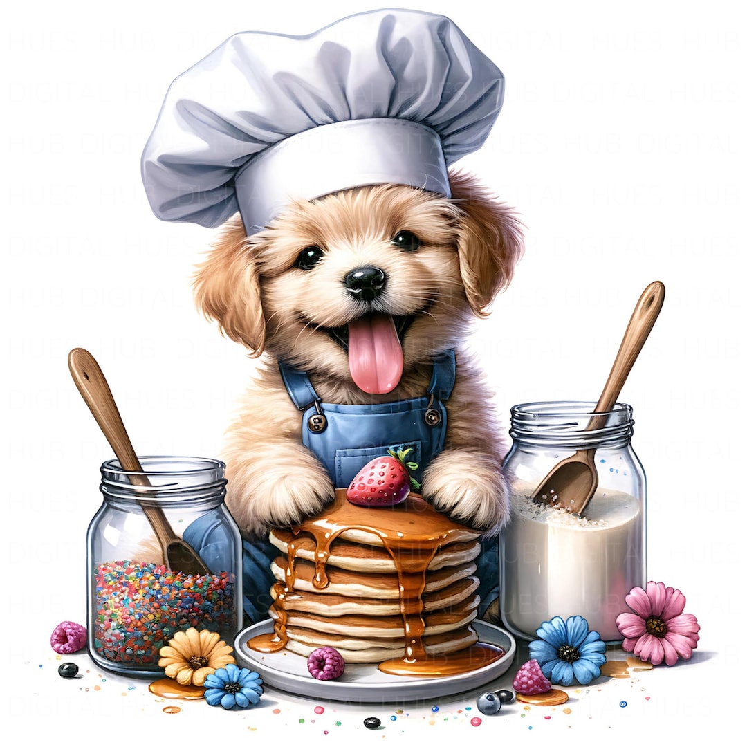 12 Cute Chef Dog Clipart Watercolor Baker Dog Art Kitchen Home Decor ...