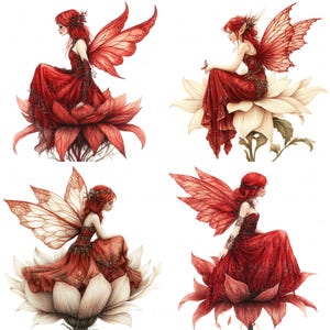 21 Pretty Red Fairy Clipart Watercolor Flower Fairy Pixie Printable ...