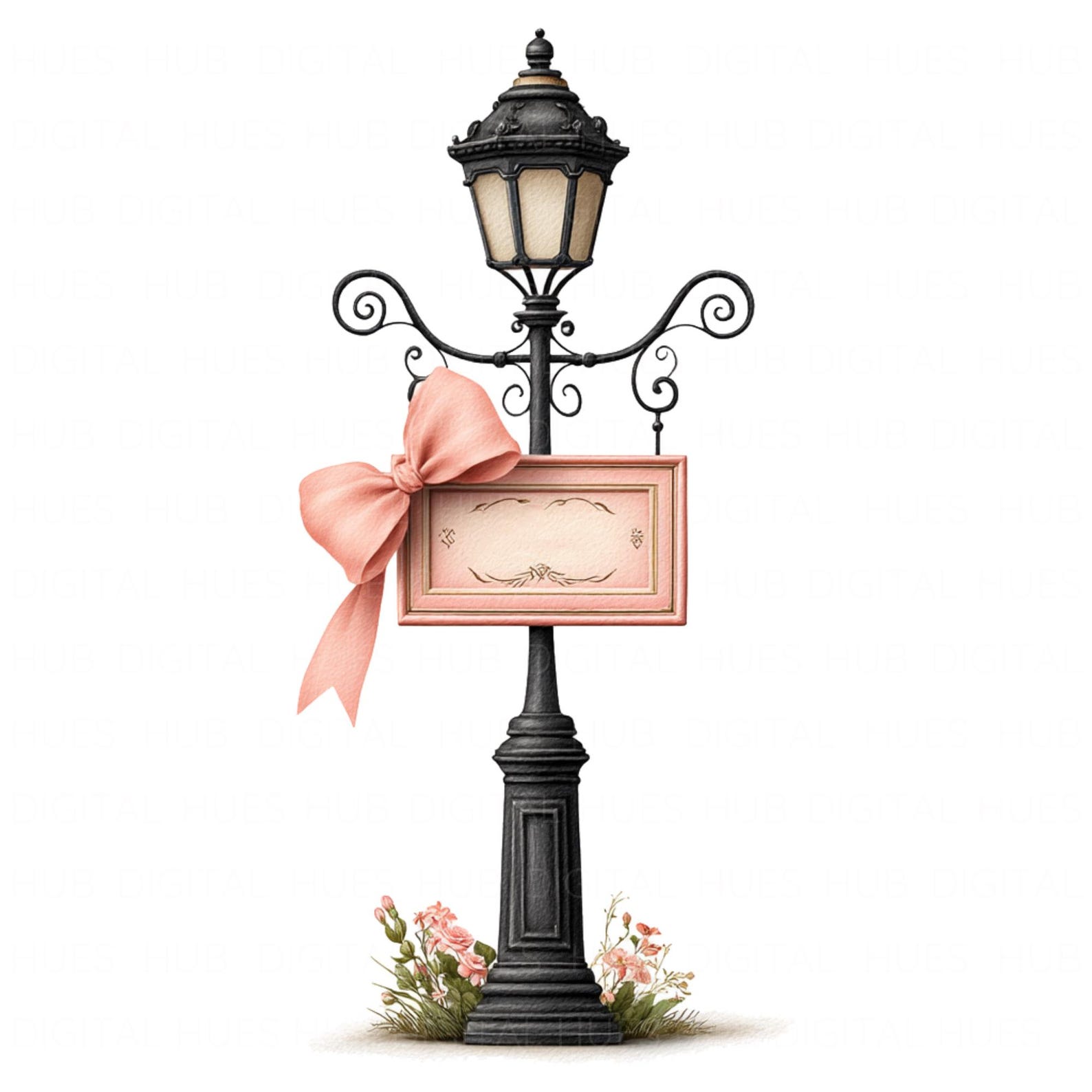 11 Pink Hanging Sign Clipart Watercolor Vintage Wrought Iron Road Sign ...
