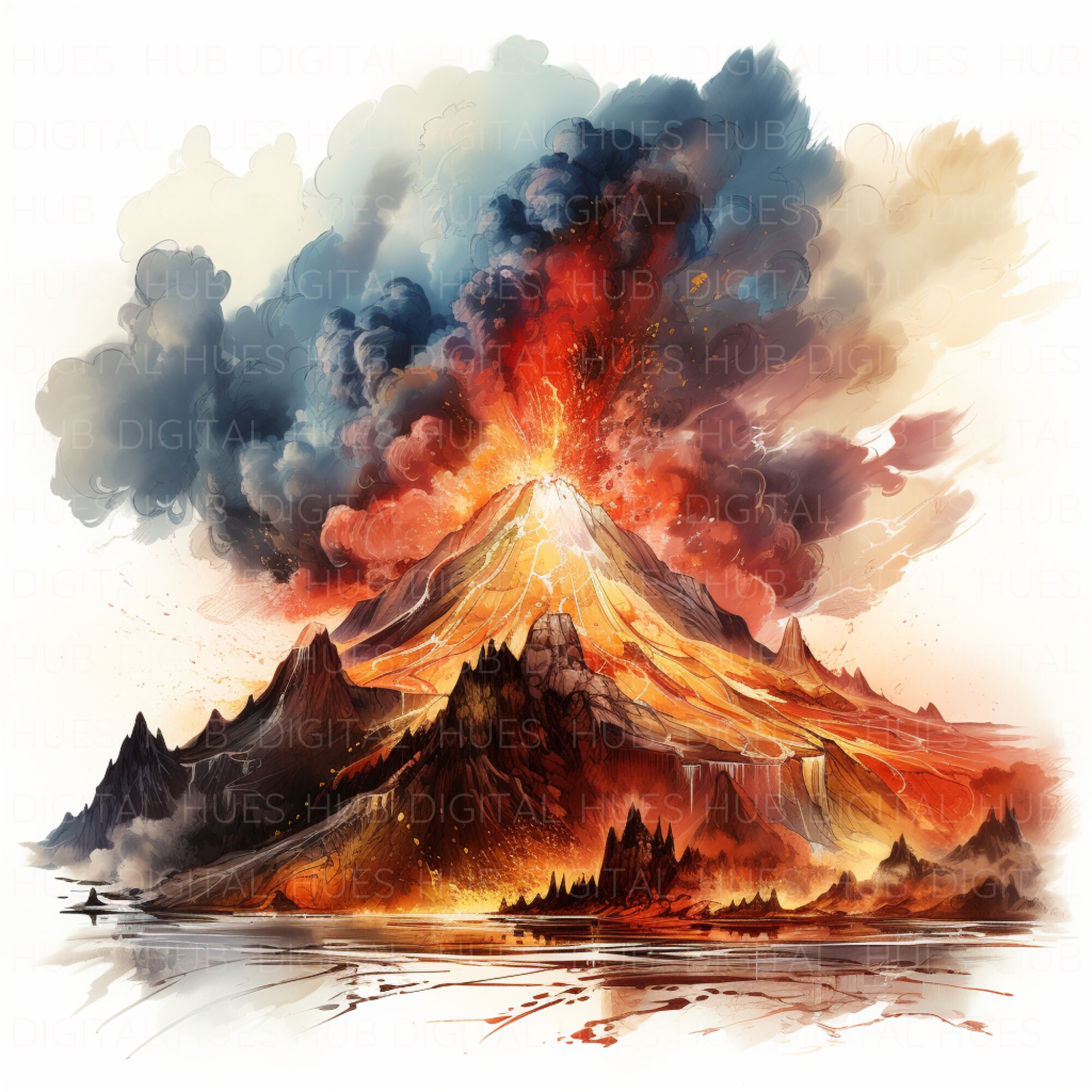 15 Volcano Clipart Bundle Set 2 Watercolor Erupting Volcano Clipart ...