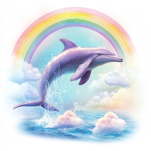 15 Dolphin and Rainbow Clipart Watercolor Dolphin Poster Kids Nursery ...