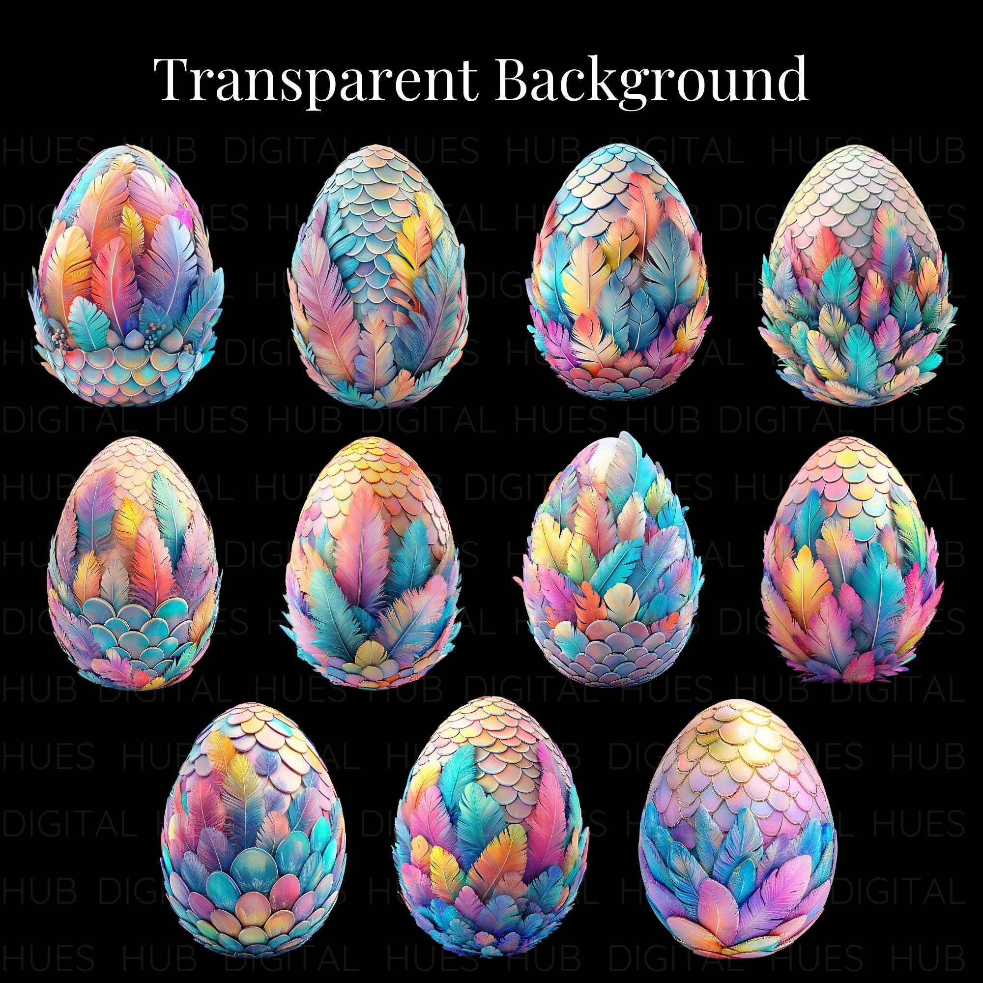11 Easter Egg Scales Feathers Clipart Watercolor Chicken Egg Printable ...